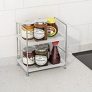 2 Tier Bathroom Organizer Countertop,Kitchen Spice Rack or Makeup Shelf Vanity Perfume Skin Care Organizer and Storage Bedroom Storage Tray (Silver & Translucent)
