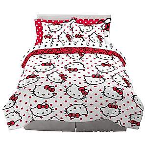 Franco Sanrio Hello Kitty Polka Dot Bedding 7 Piece Super Soft Comforter and Sheet Set with Sham, Queen, (100% Official Licensed Product) Collectibles