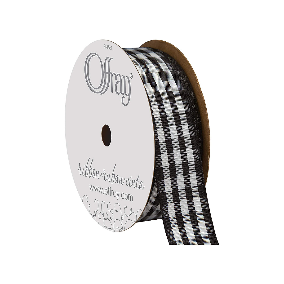Offray 7/8" Wide Rustic, 3 Yards, Black and White Plaid Pattern Taffeta Gingham Check Craft Ribbon, 7/8-Inch x 9-Feet, 7/8 Inch