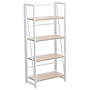 GHQME No-Assembly Folding Bookshelf Storage Shelves 4 Tiers Vintage Multifunctional Plant Flower Stand Storage Rack Shelves Bookcase for Home Office (White)