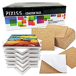 12 Pack Ceramic Tiles for Crafts Coasters, Ceramic White Tiles Unglazed 4x4 with Cork Backing Pads, Use with Alcohol Ink or Acrylic Pouring, DIY Make Your Own Coasters, Mosaics, Painting Projects