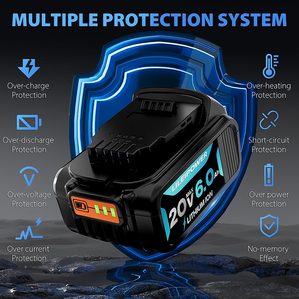 LILEIPOWER 4 Pack 20V 6.0Ah Replacement for Dewalt 20V Max Battery Compatible with Dewalt 20 Volt XR Max Lithium-ion Battery DCB205 DCB206 DCB207 DCB204 DCB203 DCD DCF DCG Series Cordless Power Tools