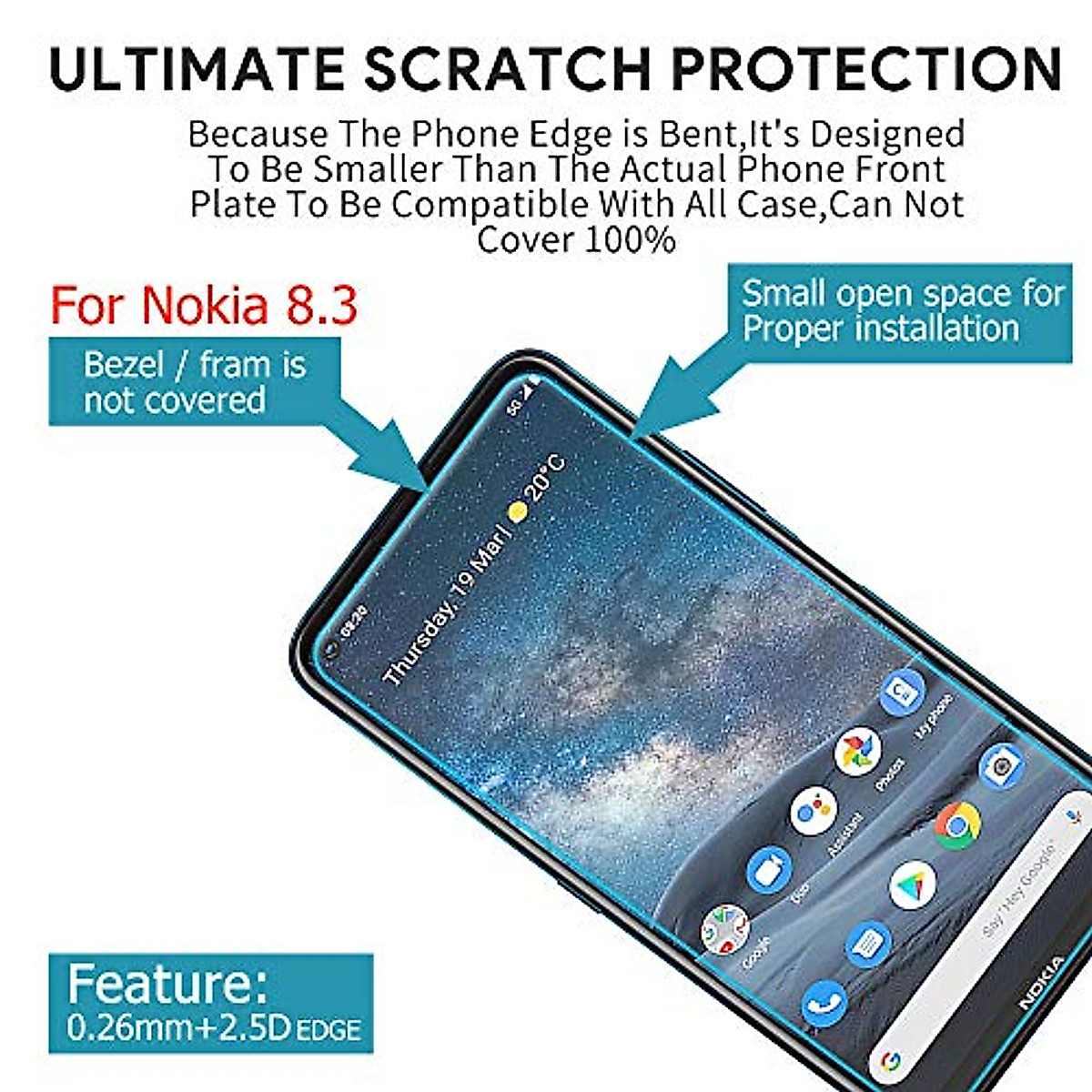 Ytaland Case for Nokia 8.3,with Tempered Glass Screen Protector. (2 in 1) Crystal Clear Soft Silicone Shockproof TPU Transparent Bumper Protective Phone Case Cover