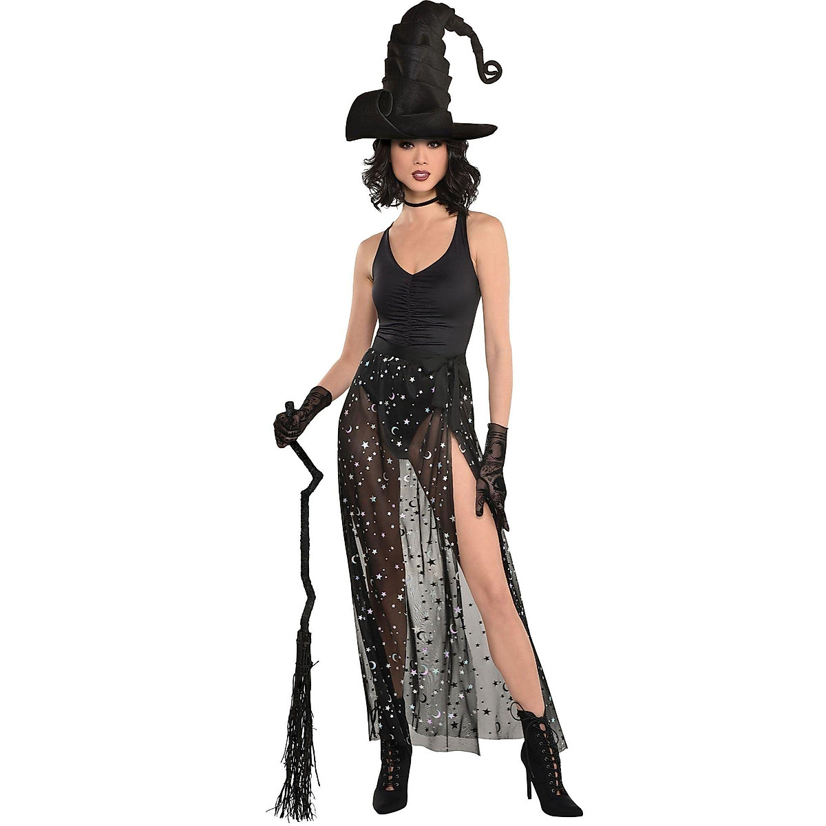 Bold and Bewitching Crinkle Witch Hat in Black Polyester (Adult Size) - 1 Pc - Perfect for Halloween & Costume Parties