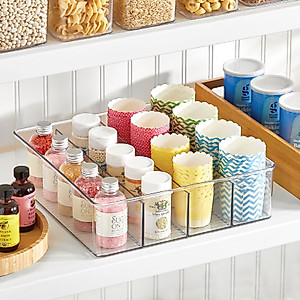 mDesign Plastic Stackable Tea Bag Storage Organizer Bin with 4 Divided Compartments - Holder for Kitchen Cabinet, Pantry, Countertop - Holds Sugar Packets, Coffee Pods, Ligne Collection, 2 Pack- Clear