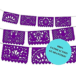 Purple Papel Picado Flags 5 PK, 60 ft Long purple tissue PAPER garlands, Mexican Banner Decorations for Weddings, Quinceaneras, Birthdays, Fiesta party supplies, WS2010