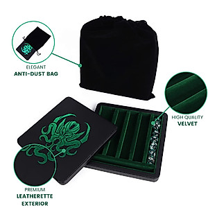Guarida Dice - 7" Rolling Dice Tray with Strong Magnetic Lid and Rolling Surface - Ample Storage and Case Organizer for All Your Dice and Minis! Perfect for DND or Any Dice RPG Games - Green Cthulhu