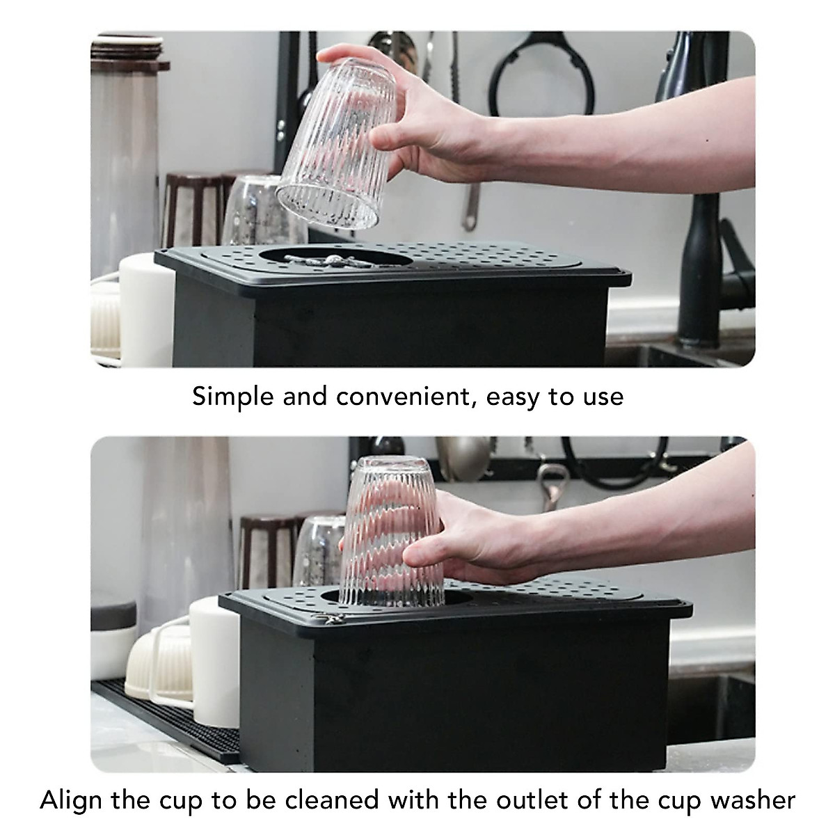 Pitcher Rinser Stainless Steel From Opening Kitchen Sink Automatic Glass Cup Washer for Hotel Bar Coffee Milk Tea Cup Black Your Hands (Large)