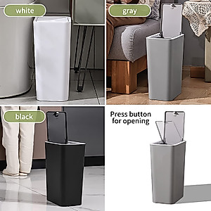 Trash Can, Plastic Garbage Can,3 Gallon Waste Basket for Bathroom, Bedroom, Modern Home Garbage Bin with Push Button, Commercial Trash Bin for Living Room, Office,Toilet, Outdoor (12L,White)