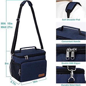 Tiblue Insulated Lunch Bag for Women/Men, Reusable Lunch Box for Office Work School Picnic Beach, Leakproof Freezable Cooler Bag with Adjustable Shoulder Strap for Kids/Adult(Medium, Navy Blue)
