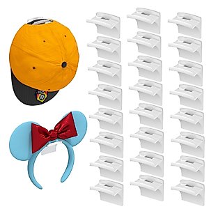 Yeeriroon 24 Pack Adhesive Hat Rack for Wall, Hat Organizer for Baseball Caps, Strong Multi-Purpose Hat Hooks, Hat Holder Hanger on Wall, Door, Closet, No Drilling (White)