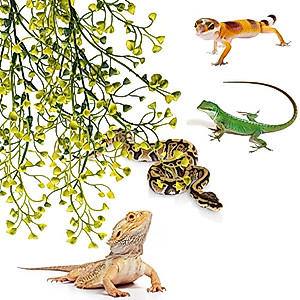 MUYG Reptile Hanging Plants,Bearded Dragon Plastic Flexible Fake Vines Plant Leaves with Suction Cup Lizards Terrarium Habitat Decorations for Geckos Turtles Snake Frog Chameleon(2 Pcs)