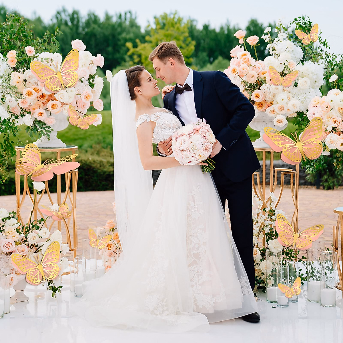 Geosar 20 Pcs 3D Large Butterfly Party Decoration 2 Layer Giant Paper Butterfly Stickers Big Butterfly Wall Decoration Set Large Butterfly for Birthday Baby Shower Nursery (Gold,Pink)