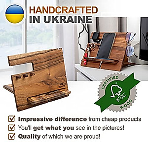 TESLYAR Natural Walnut Wood Phone Docking Station Hooks Key Holder Wallet Stand Watch Organizer Men Husband Anniversary Birthday Nightstand Purse Father Graduation Male Idea Gadgets Solid