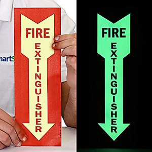 SmartSign “Fire Extinguisher” Label with Downward Arrow | 4" x 12" Glow-in-The-Dark Laminated Vinyl