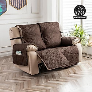 Genina Recliner Loveseat Cover Non-Slip, Sofa Cover for Reclining Couch 2 Seat, Loveseat Covers Double Recliner Furniture Protector Cover with Elastic Straps for Pets (Chocolate, Recliner Loveseat)