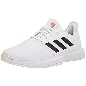 adidas Women's Gamecourt Tennis Shoe, White/Black/Solar Red, 8.5