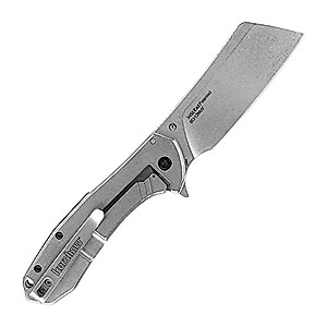 Kershaw Bracket Pocketknife, 3.4" 8Cr13MoV Stainless Steel Cleaver Blade, Assisted One-Handed Flipper Opening, Folding EDC, Frame Lock,Black