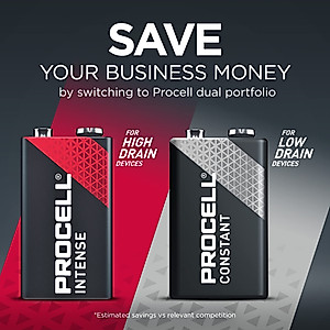 PROCELL Alkaline Intense 9V Batteries, 9-Volt Alkaline for High Drain Professional Devices, 9V Battery with Long-Lasting Power, All-Purpose 9V Industrial Batteries, 72-Count Bulk Pack