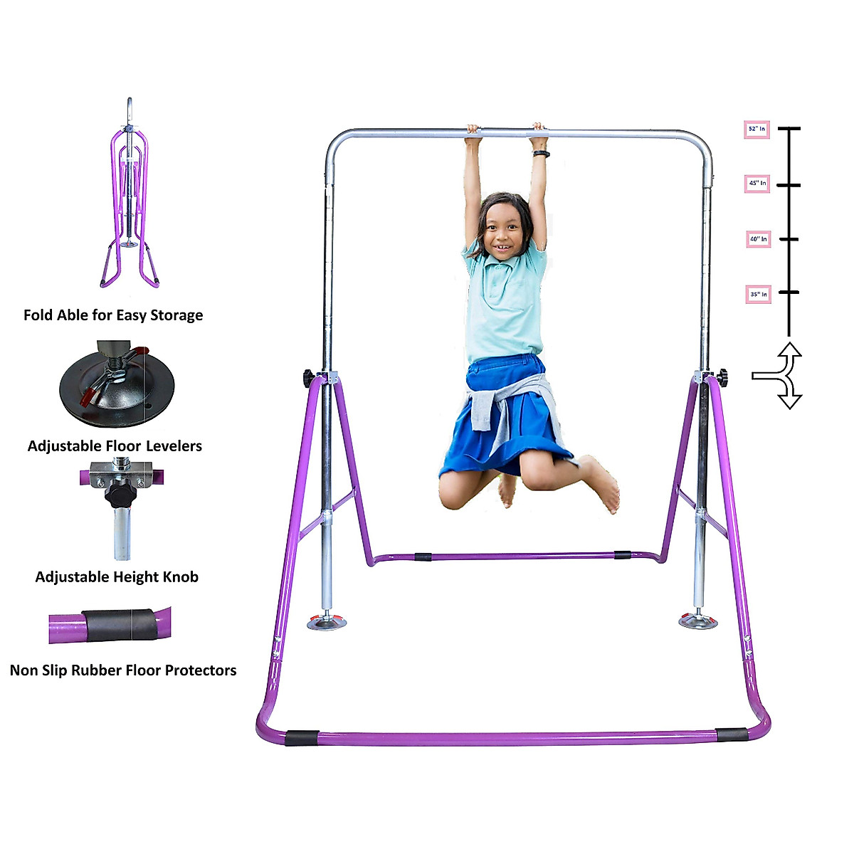 Gymnastics Bar Kids Home Training Kip Bar | Expandable Horizontal Kip Bar Folding Home Gym Equipment Boys and Girls | Junior Gymnastics Training Jungle Gym Monkey Bar Playground Gymnastic Bar Purple