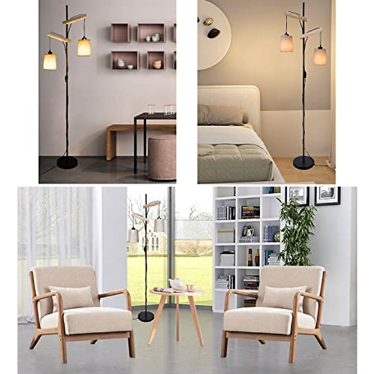 Eusamxon Hanging 2 Lights Floor Lamp Rustic Farmhouse Tall Standing Lamps with Double Fabric Lampshade Floor Lamps for Living Room Bedroom Office Home Lighting Decor.