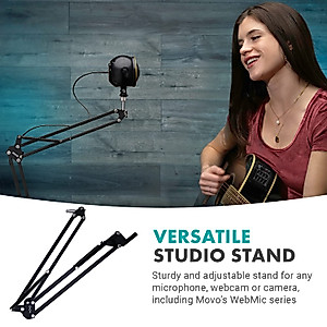 Movo Studio Boom Microphone Arm for Webcam - Scissor Suspension Stand for Webcam, WebMic, Microphone, Ring Light with USB-C to USB-A Extension Cable and Thread Adapters - Boom Arm for Microphone