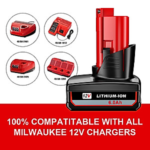 Simple Plus+ 6.0 Ah 12V Replacement Battery for Milwaukee M12 2Pack 12V Lithium-ion Batteries Compatible with Milwaukee XC 48-11-2440 48-11-2402 48-11-2460 Cordless Power Tools