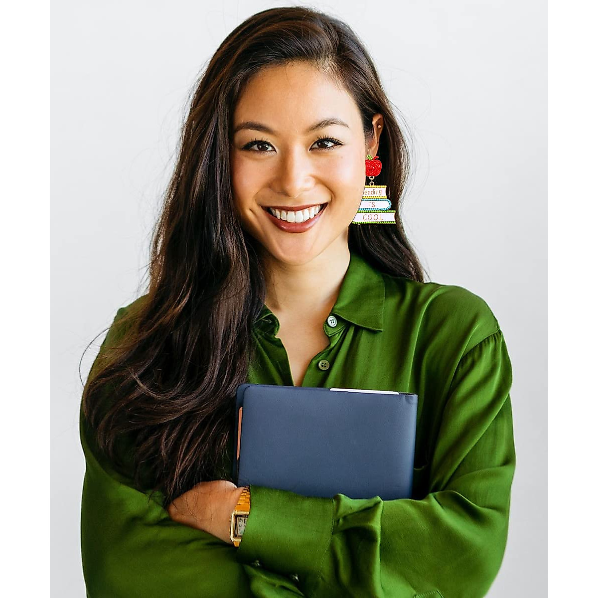 Teacher Earrings Beaded Dangle Earrings for Women Funny Teacher Apple Drop Earrings Teacher Appreciation Gift Back To School Jewelry (Book)