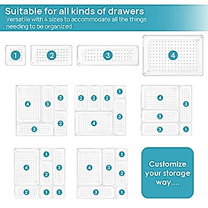 Vtopmart 60 PCS Drawer Organizer, 4-Size Clear Plastic Drawer Organizer Bins Containers for Bathroom and Vanity Storage, Home Organization for Makeup, Kitchen Utensils