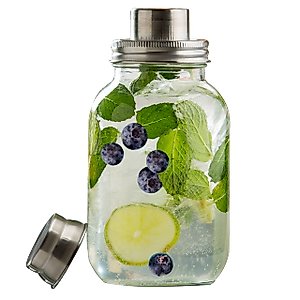 Tablecraft Mason Jar Cocktail Shaker with Metal Top, 8 x 8 x 15 cm, Transparent