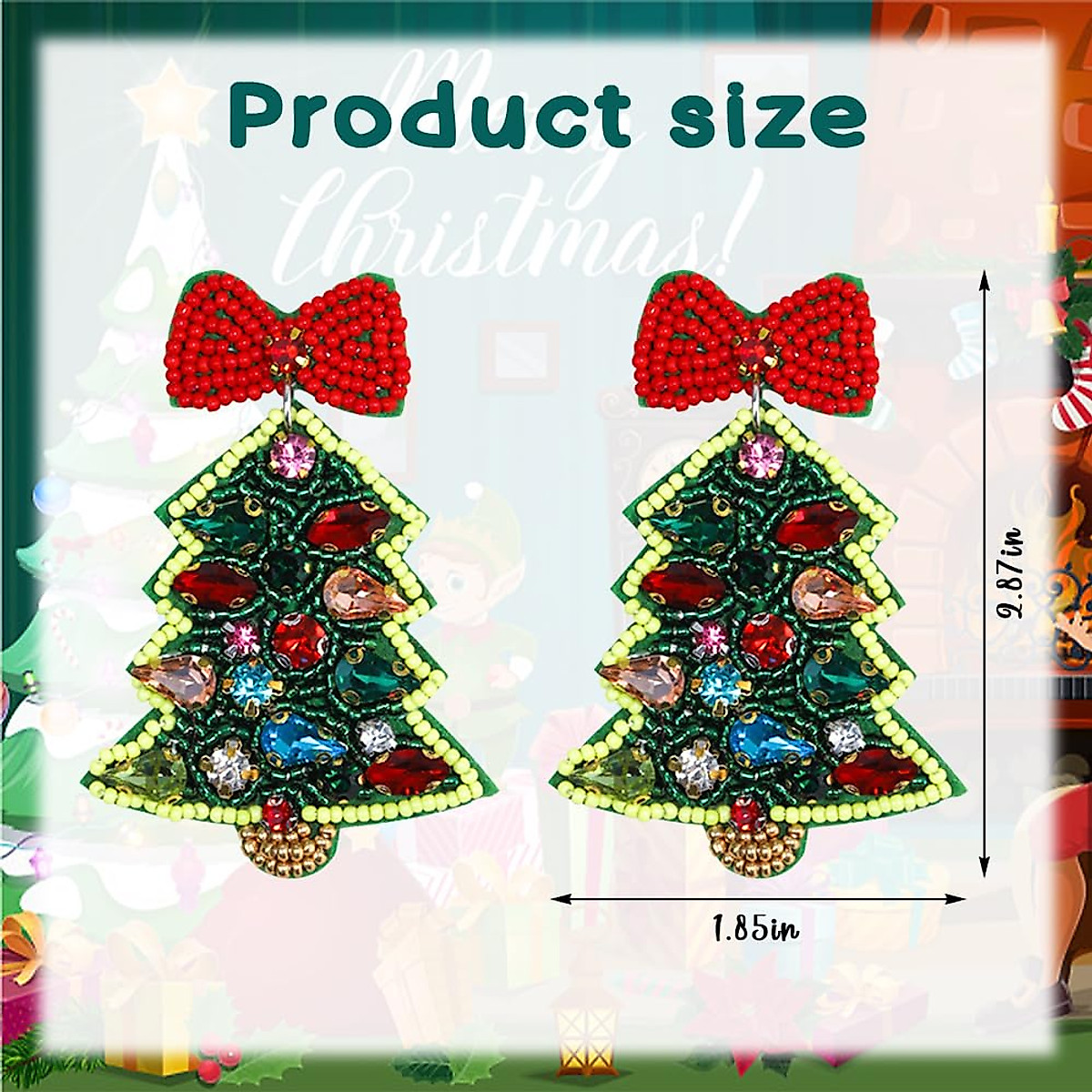 Hying Christmas Earrings Set for Women, Christmas Trees Beaded Dangle Earrings Xmas Pendant Earring Winter Holiday Fashion Jewelry Gift Earrings for Christmas Jewelry Gift Party Favors