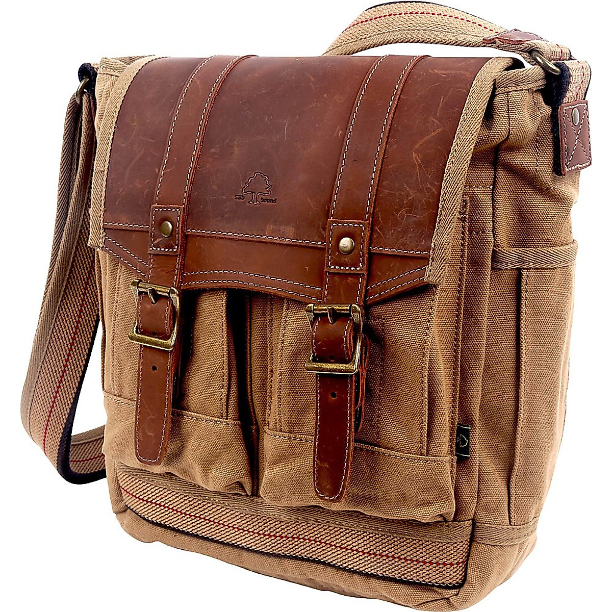 TSD Brand Turtle Ridge 4-Pocket Canvas Crossbody Bag (Olive)