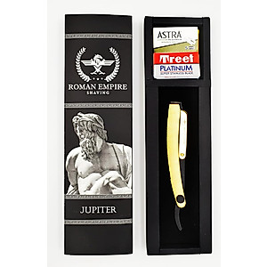 ROMAN EMPIRE SHAVING Jupiter New Straight Razor for Professional Barber with 20 Blades Sampler (Astra-Sharp-Shark-Treet)