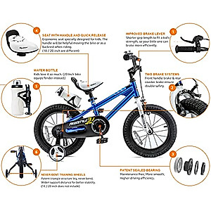 Royalbaby Toddlers Kids Bike Boys Girls Freestyle BMX Children Sports Bicycle with Training Wheels Gifts, 12 Inch Red