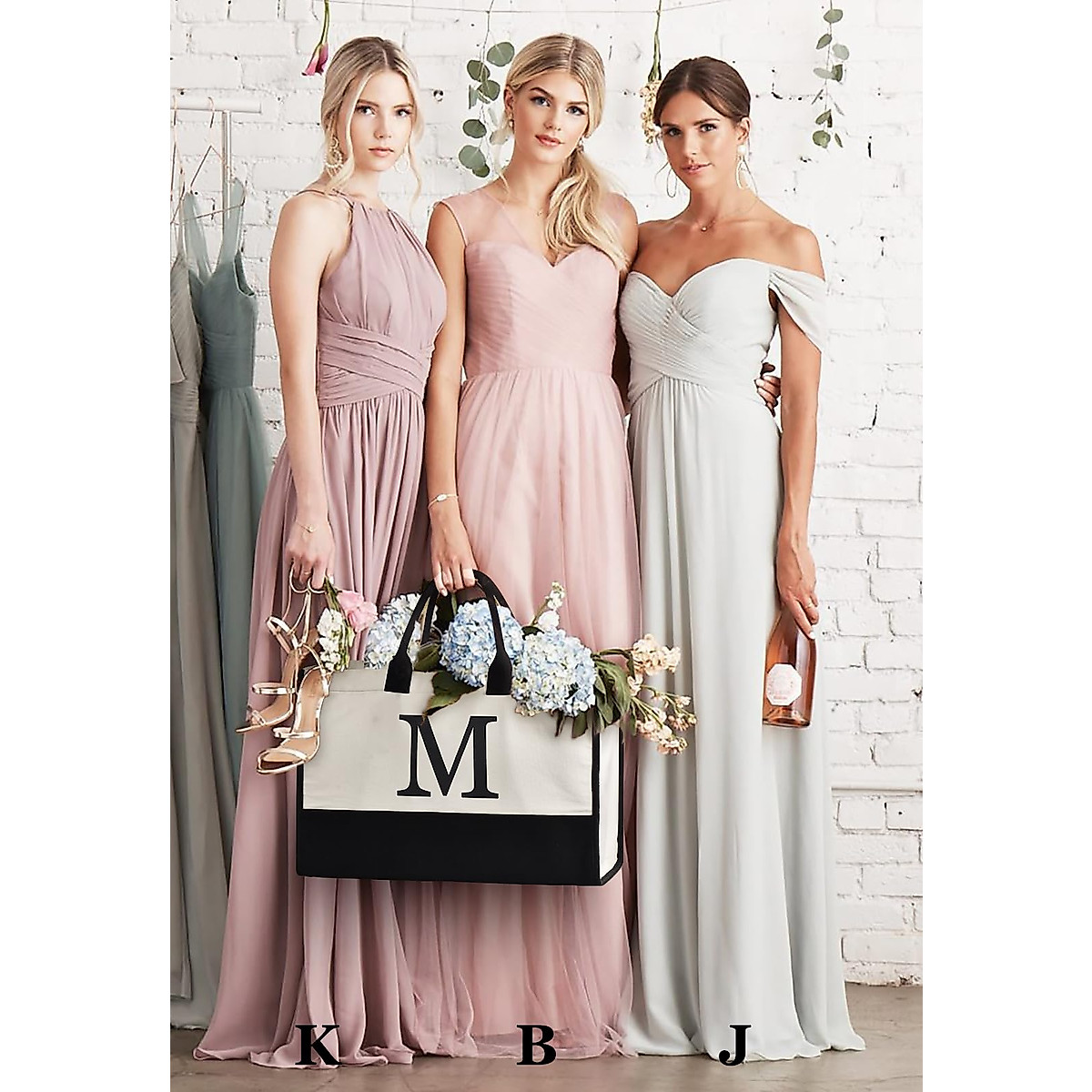 GASSDA Initial Canvas Tote Bag, Birthday Gifts For Women, Monogram Personalized Gifts For Women Mom Teachers Bridesmaids (M 3PCS)