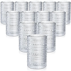 Hobnail Drinking Glasses 13 oz Cocktail Glasses Vintage Glassware Old Fashioned Drinking Glasses Embossed Glassware Cups for Beverage, Water, Wine, Beer, Juice, Mixed Drinkware (Clear, 12 Set)