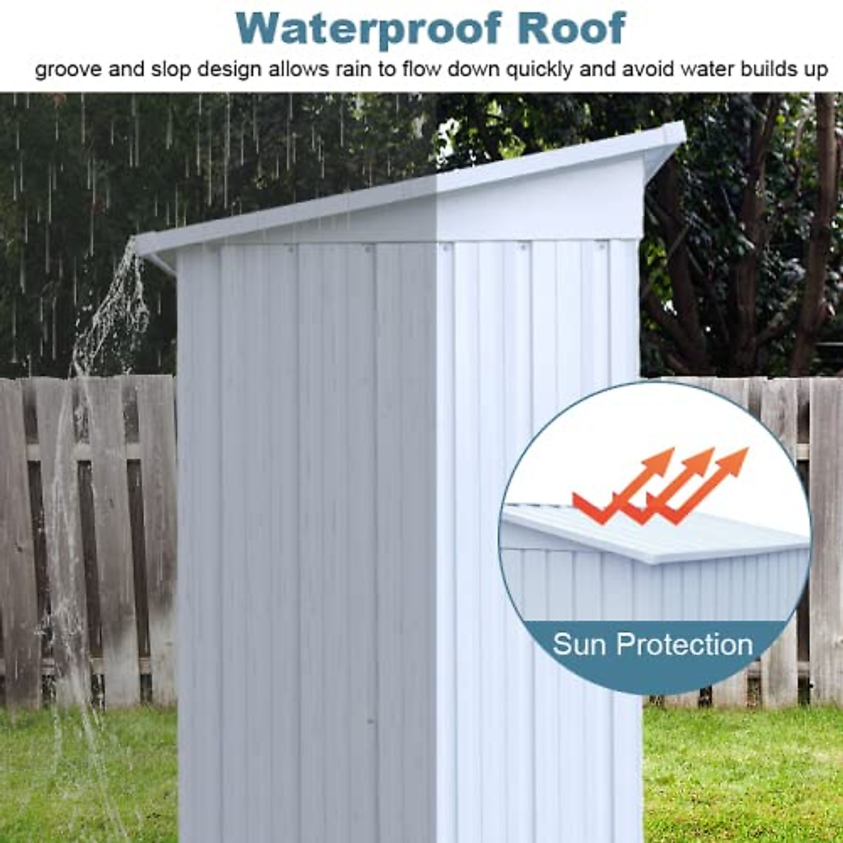 Metal Outdoor Storage Shed Galvanized Metal Garden Shed with Lockable Doors, Tool Storage Shed for Patio Lawn Backyard Trash Cans for Garden/Backyard/Home (White)