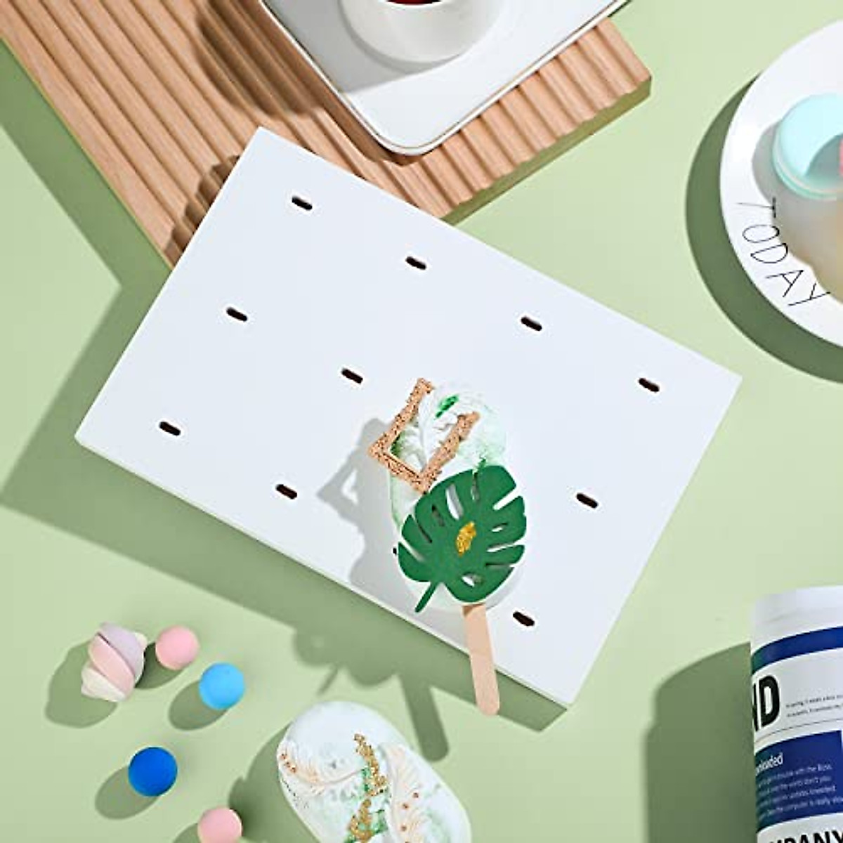 2 Pcs Cakesicle Stand Display 12 Count Candy Sticks Wooden Holder Rectangle Rustic Cake Stands for Dessert Table Ice Cream Lollipop Holder for Wedding Baby Shower Birthday Party(White)