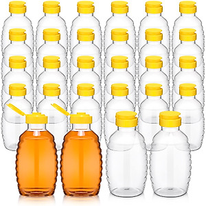 24 Pcs 16 oz Clear Plastic Honey Bottles Plastic Skep Style Jar Honey Squeeze Bottle Empty Refillable Honey Dispenser with Flip Top Lids Leak Proof Honey Containers Holders for Storing and Dispensing