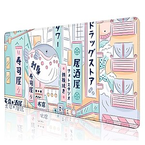 SXCKANG Cute Japanese Street Desk Mat XL, Pink Tokyo Street Mousepad Kawaii, Extra Large Gaming Mouse Pad, XXL Anime Aesthetics Scenery Deskmat, Full Desk Mouse Pad- 35.4 x 15.7 Inch