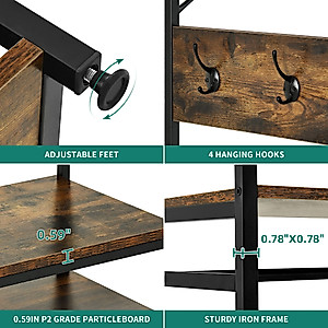 YITAHOME Small Heavy Duty Clothes Rack with Storage Shelves and Hanging Rod, Industrial Hall Tree Garments Rack, Freestanding Closet Organizer for Small Space, Entryway, Bedroom, Rustic Brown