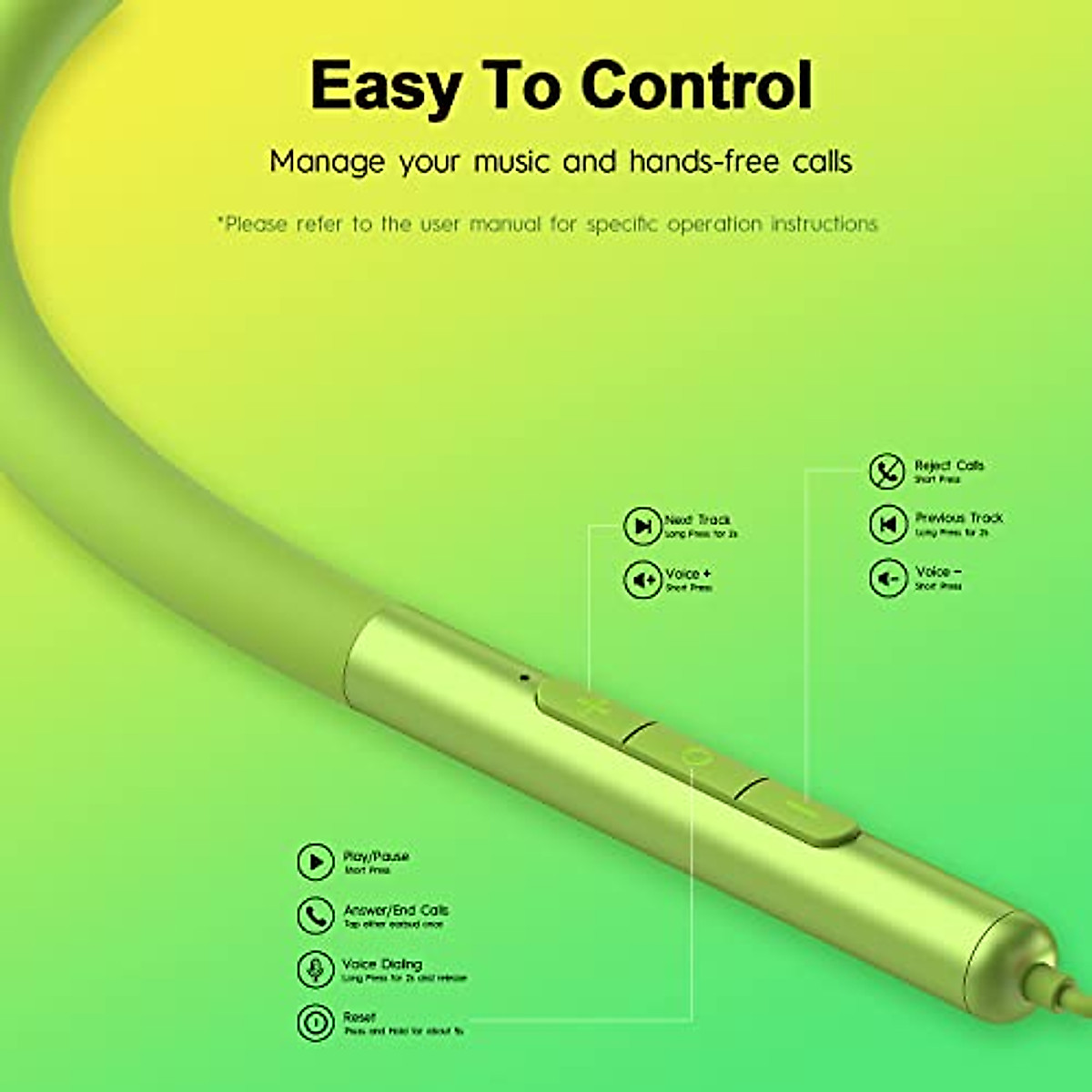 Tecno Magnetic Wireless Bluetooth Headphones, Bluetooth Earbuds Neckband with Microphone, Bluetooth 5.2 Wireless Earphones with Mic for Workout Running, Green