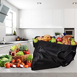 BEEFLYING 3pcs Foldable Eco-Friendly Nylon Grocery Bags Reusable Waterproof Shopping Tote Bags Black with Pouch and Bag Handle (52.5x60x0.15cm)