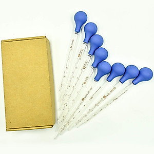 6 Pieces Glass Pipette 3 x 5ml + 3 x 10ml Glass Graduated Pipette Droppers Lab Pipette Transfer for Liquid Essential Oil with 6 Rubber Caps