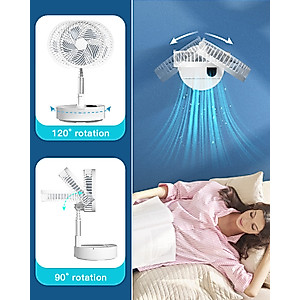 AICase Stand Fan, 9.5 inch Folding Portable Telescopic Floor/USB Desk Fan with 10000mAh Rechargeable Battery,4 Speeds Super Quiet Adjustable Height and Head Great for Office Home Outdoor Camping