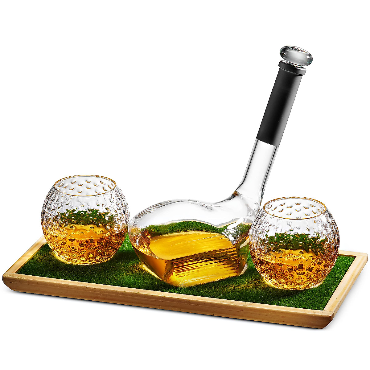 Godinger Whiskey Decanter, Golf Club Liquor Decanter and Golf Ball Whiskey Glasses, Whiskey Gift Set, Gifts for Men