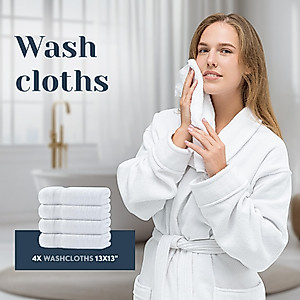 Luxury White Bath Towel Set - Combed Cotton Hotel Quality Absorbent 8 Piece Towels | 2 Bath Towels 700GSM | 2 Hand Towels | 4 Washcloths [Worth $72.95] 8Pc | White