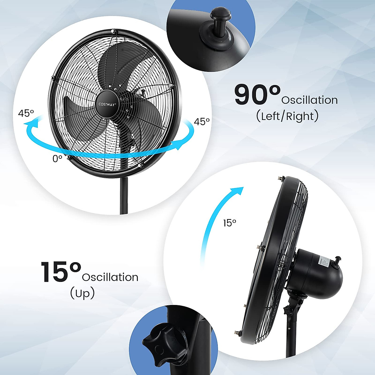 COSTWAY Outdoor Misting Fan, 20-Inch Pedestal Fan with Adjustable Height, 3 Speeds, 90° Oscillation, Rustproof Steel Frame and 6.5 FT Water Inlet Pipe, Oscillating Fan for Cooling Outdoor Spaces