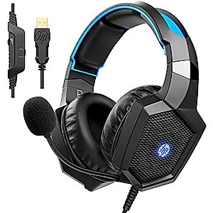 HP USB Gaming Headset PC Over Ear Headphones 7.1 Surround Sound with Mic for PC/Mac/Laptop Gamer Headset with Noise Cancelling Mic Comfortable Design and LED Lights