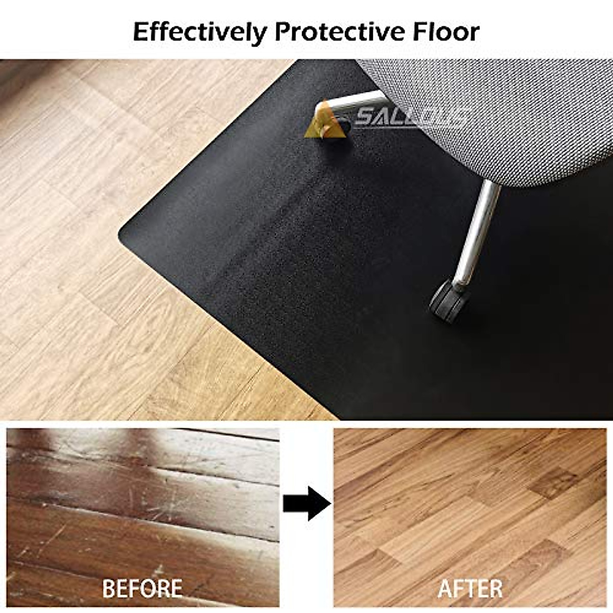 Office Chair Mat, Hard Floor Mat for Desk, 63" x 51" Multi-Purpose Office Desk Chair Mat for Hardwood Floors, Non-Toxic PVC Protector Floor Mat for Home, Updated Version (Black)